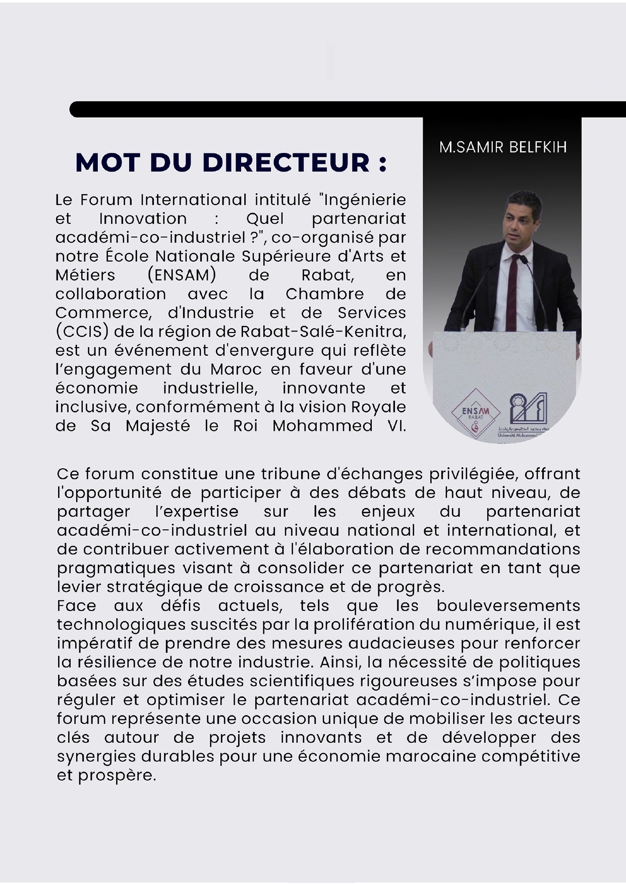 Mot du Directeur de l’ENSAM-R | École Nationale Supérieure d'Arts et Métiers
